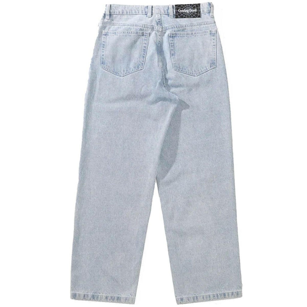 Crawling Death Web Denim Jeans in Light Blue - Get Yours