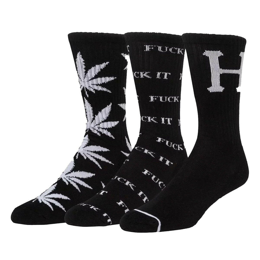 Huf Variety 3 Pack Socks - Cotton/Poly Blend Crew Socks