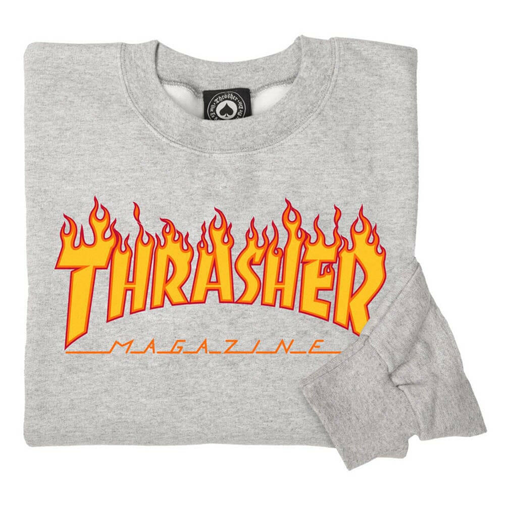 Thrasher Flame Logo Crew Grey | Iconic & Comfortable Skate Crew
